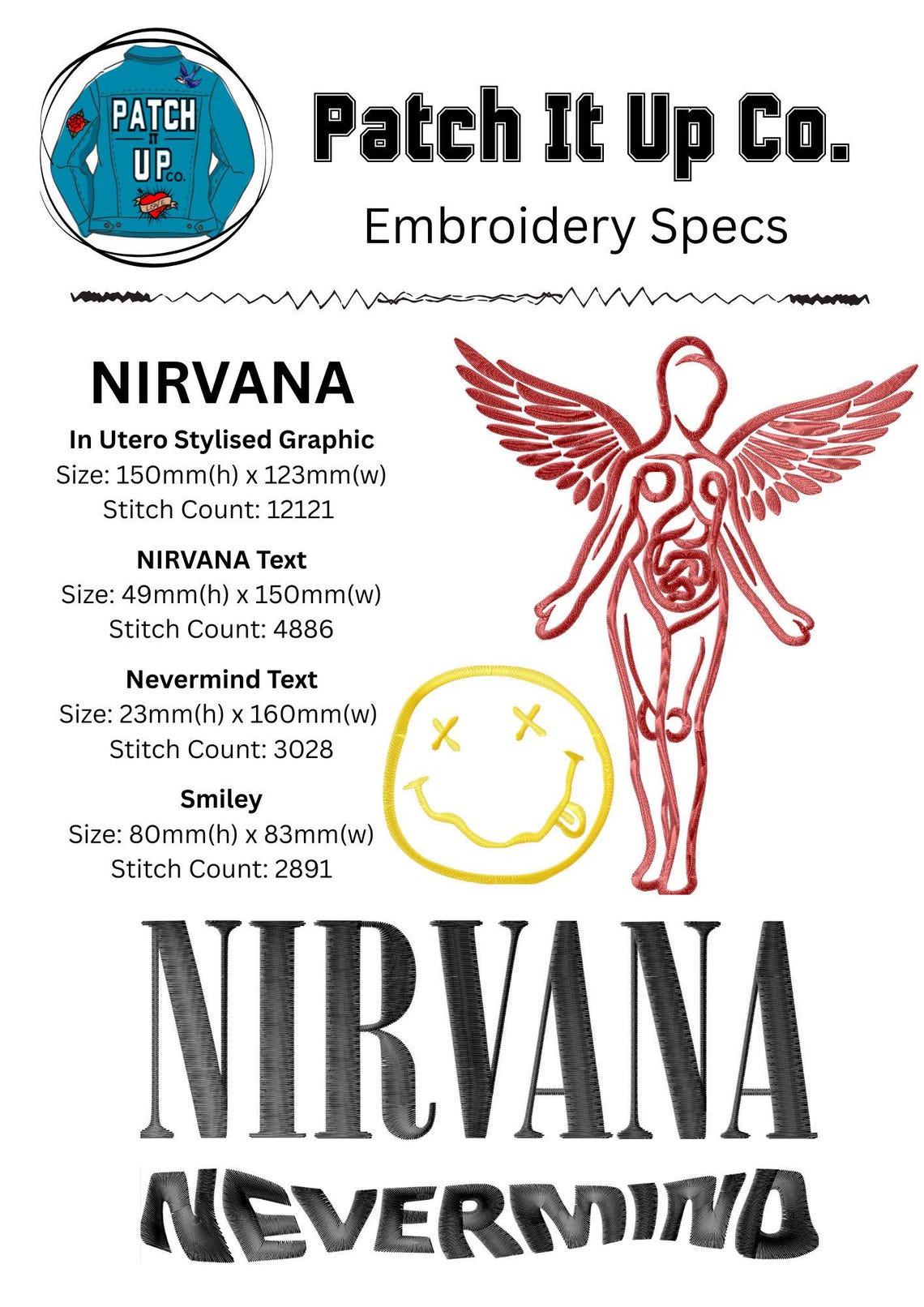 Nirvana Embroidery Designs: Kurt Cobain Band Logos (DST, JEF, PES, VP3 ...