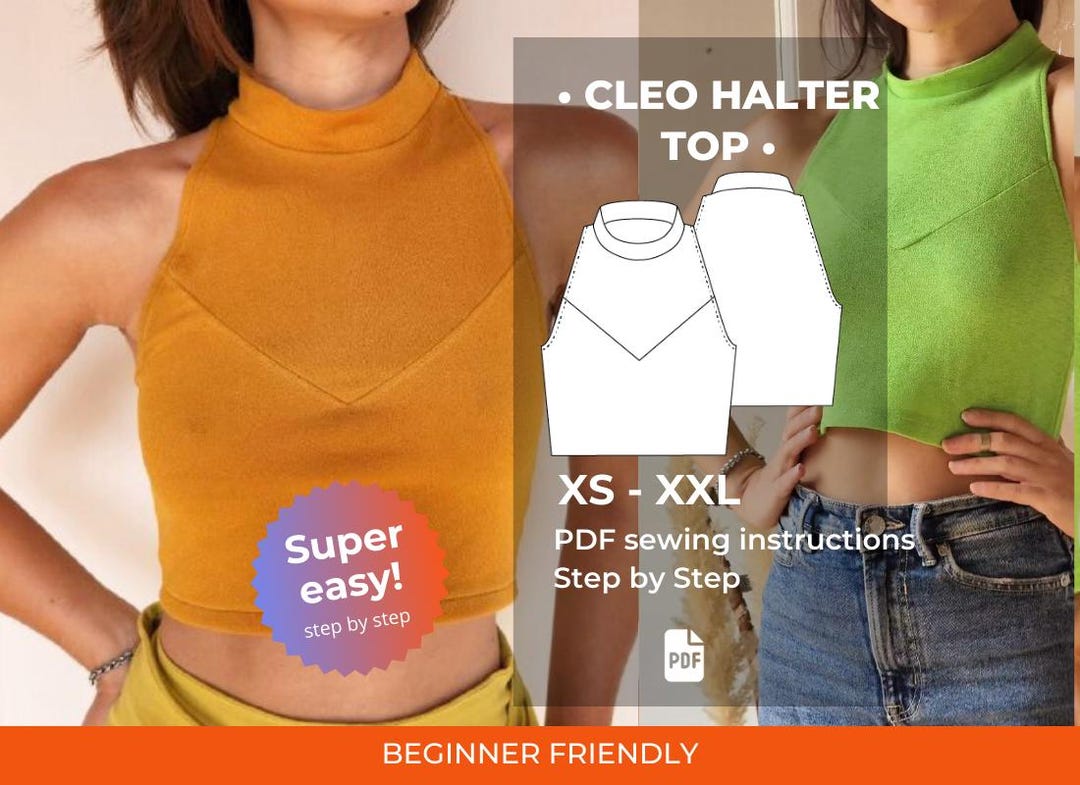 Halter Crop TOP Sewing Pattern | PDF + Illustrated Instructions Guide ...