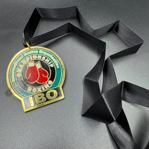 IBO Championship Boxing Medal - Gold Plated Award With Black Ribbon for ...