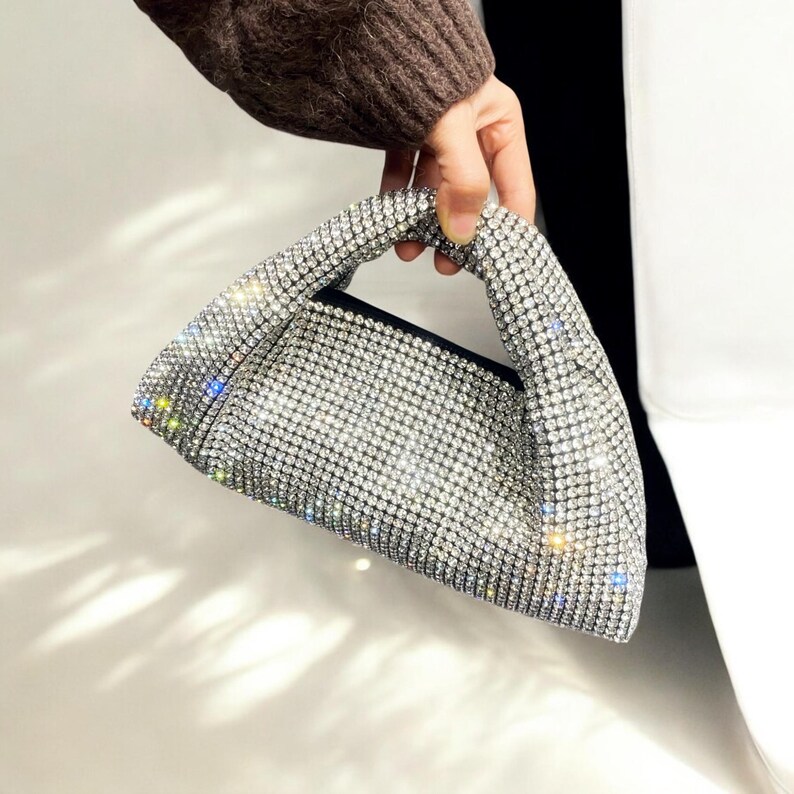 Shiny Rhinestone Clutch Handmade Crystal Bucket Bag Luxury Evening ...