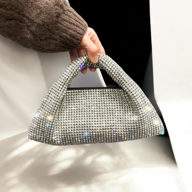 Shiny Rhinestone Clutch Handmade Crystal Bucket Bag Luxury Evening ...
