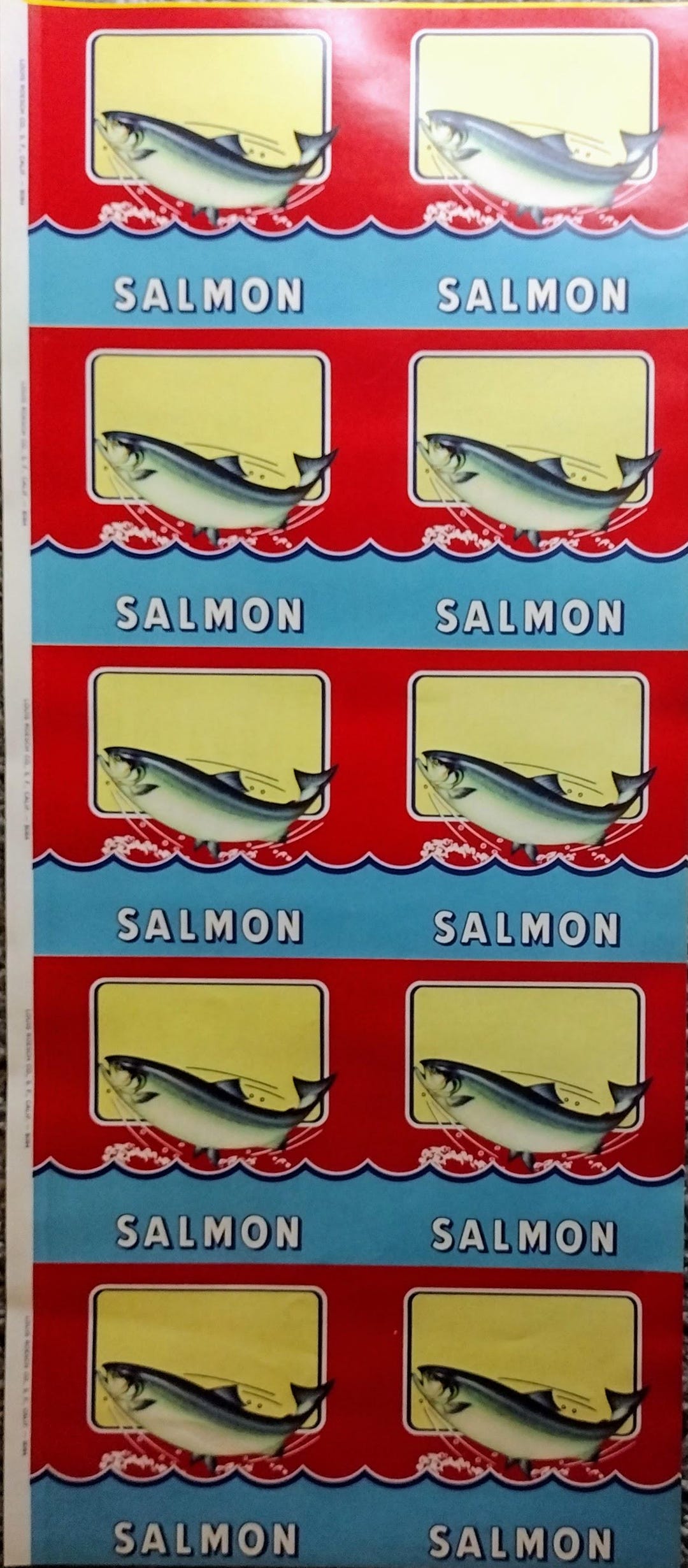 Uncut Original 1940S Can Labels Salmon FISH ADVERTISING STOCK 9 8/9"x22 ...