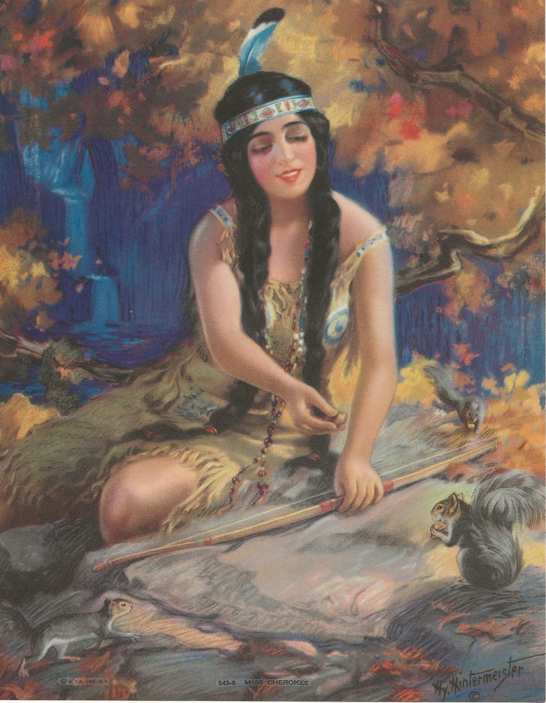 Old Vintage 1930s Miss Cherokee Indian Maiden Litho Print by Hy ...