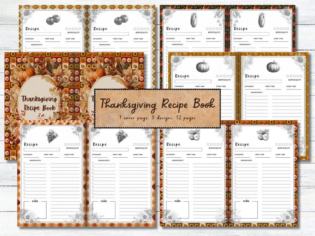 Thanksgiving Recipe Book Printable, Autumn Recipe Pages PDF, Fall ...