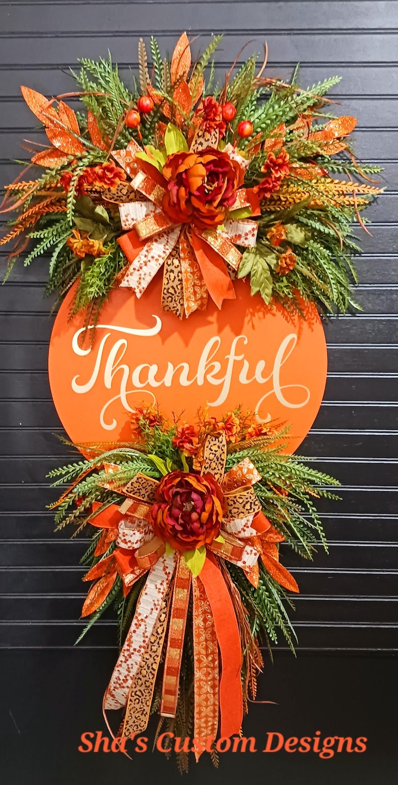 Thankful Autumn Door Hanger Wreath: Festive Fall Decor, Rustic Fall ...