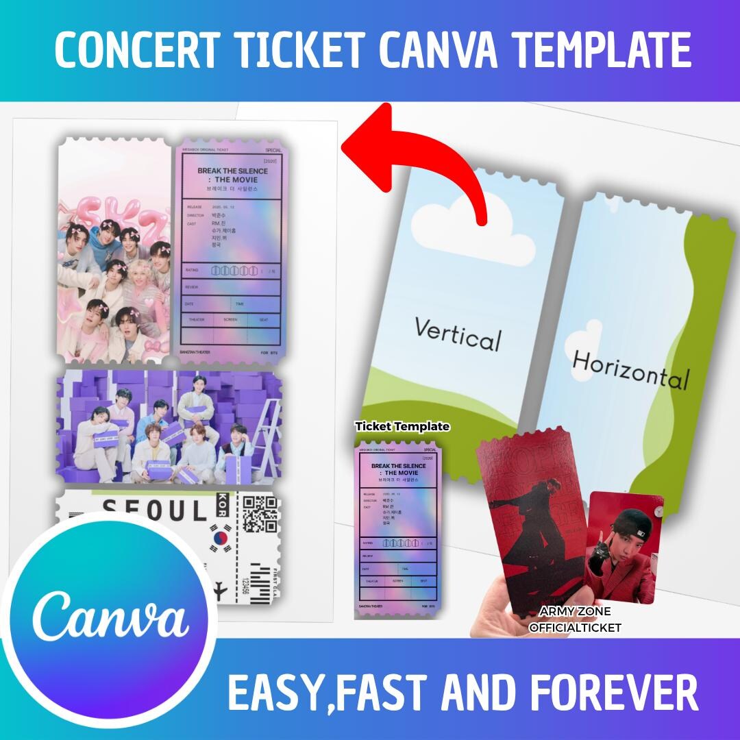 Kpop CONCERT TICKET Canva Template DIY Tickets Template, Printable ...