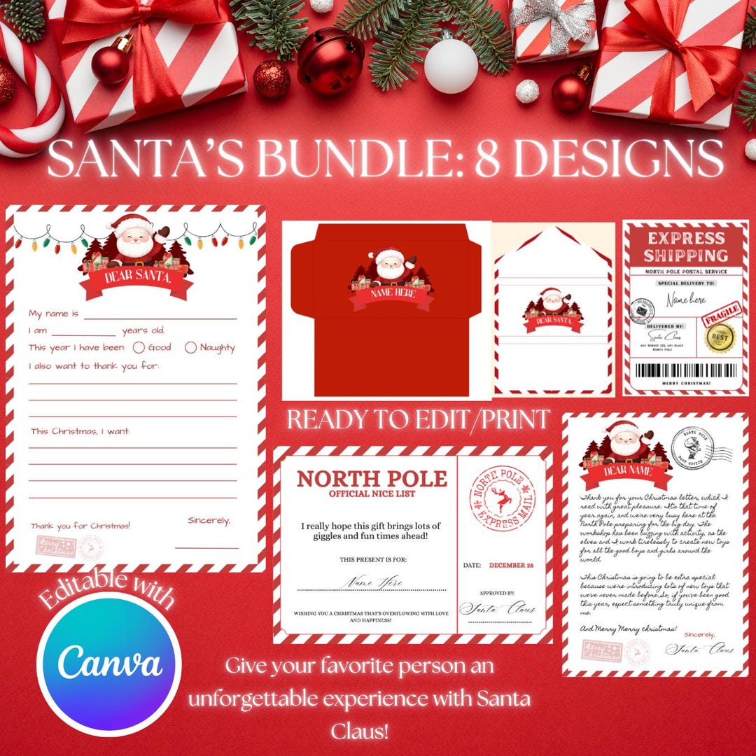 Santa Letter Template Bundle: Editable Christmas Printables (canva) - Etsy