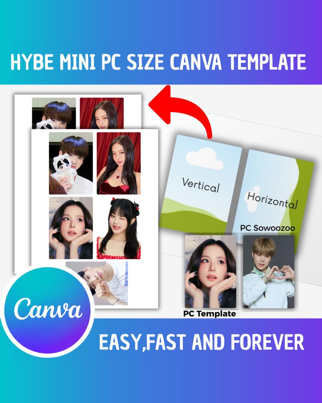 HYBE MINI PHOTOCARD Canva Template Cute Personal Gift Ideas Kpop Fan Personalized Custom Frame ...