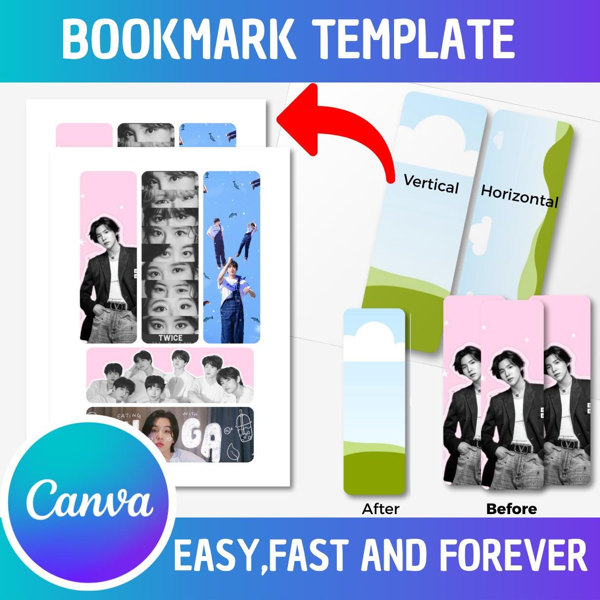 Editable Canva Bookmark Template Printable Bookmarks – DIY, Aesthetic ...