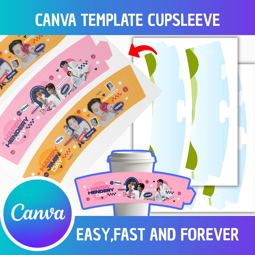 Cupsleeve Canva Template Editable DIY Sleeve Designs for K-pop Coffee ...