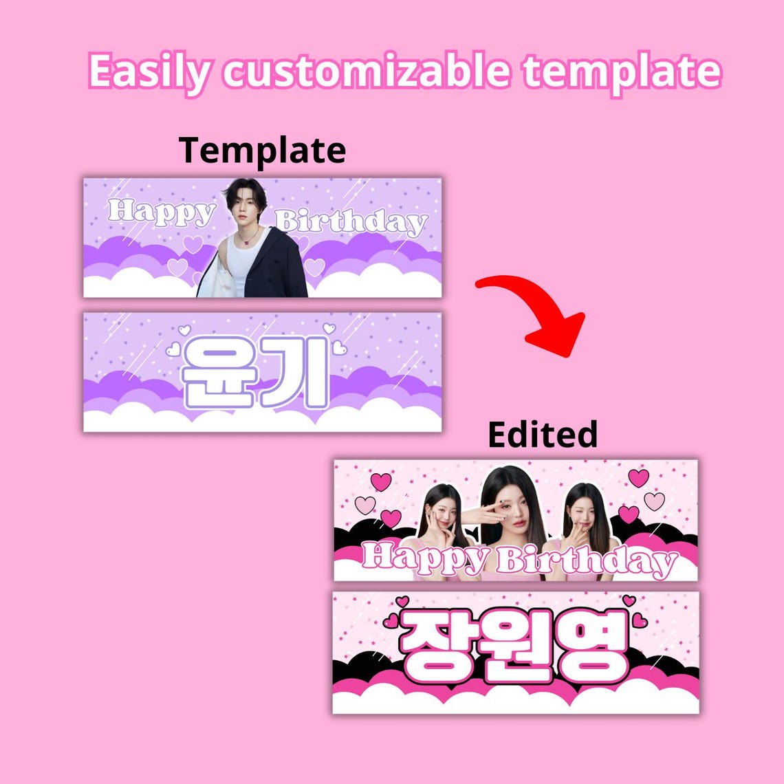 Kpop Hand Banner Canva Template | Editable Concert Banner | DIY Fanmade ...