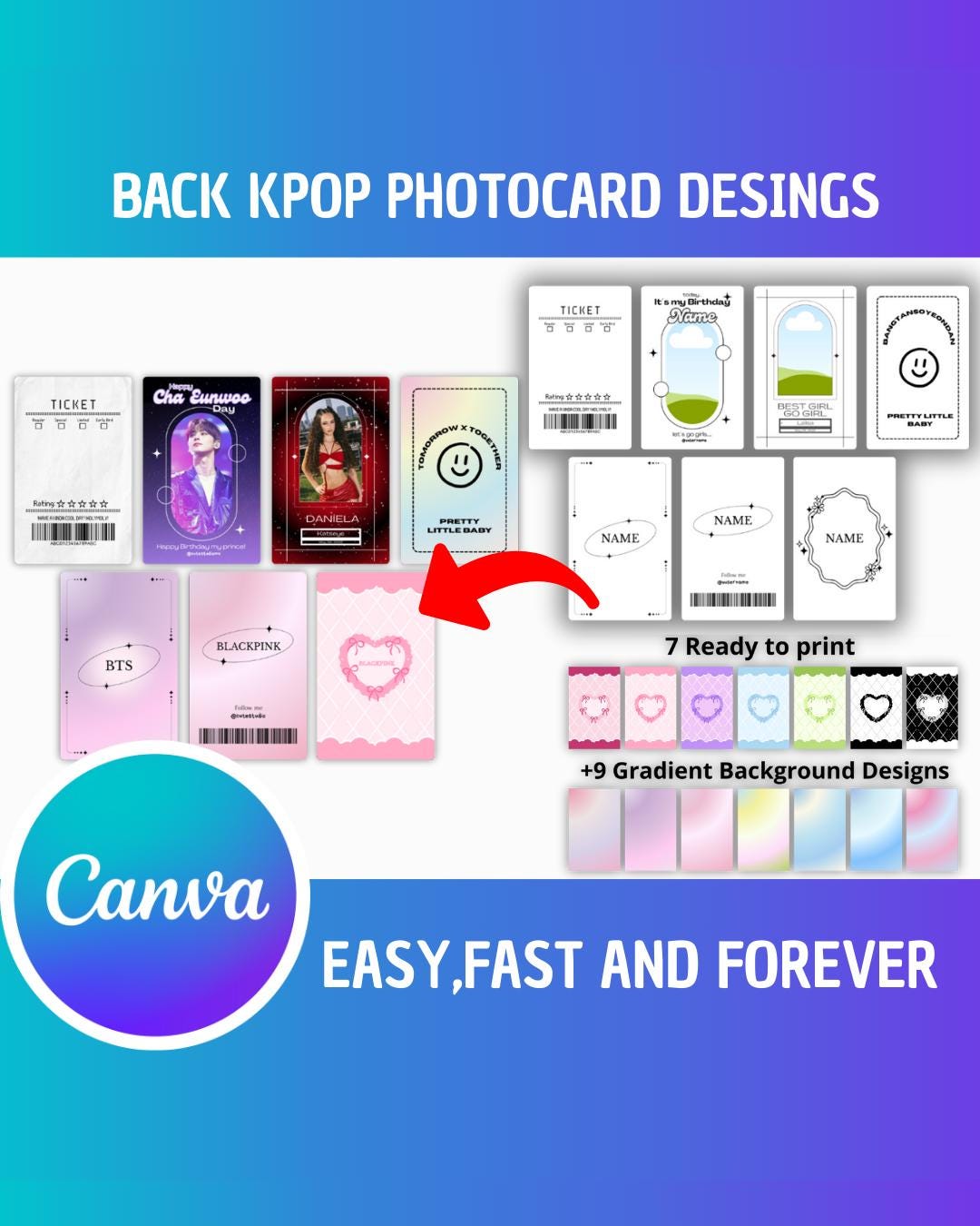 25 Kpop Photocard Templates| Editable in Canva | Digital Kit Printable ...
