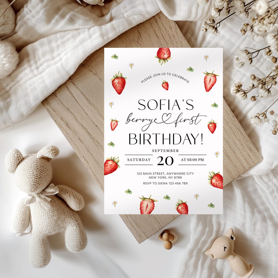 Editable Berry First Birthday Invitation, Berry 1st Birthday Invitation ...