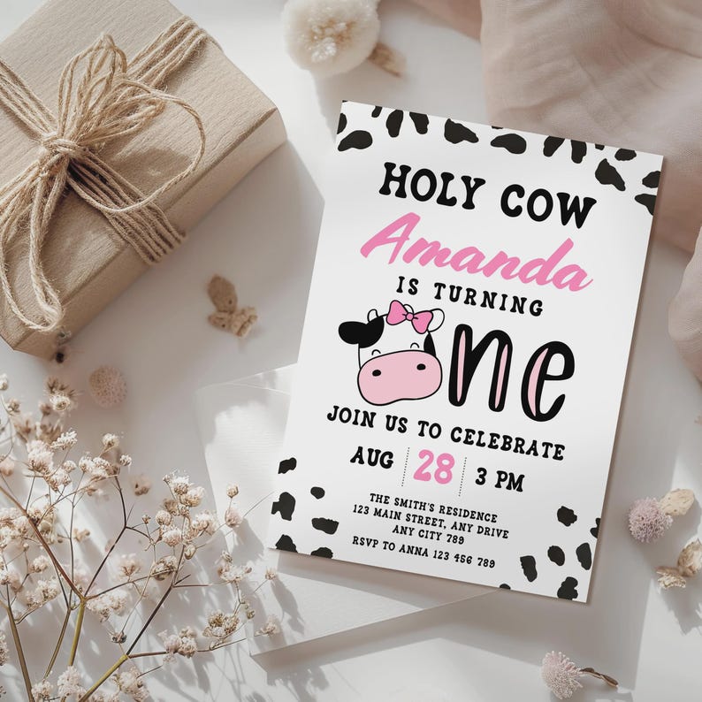 Editable Pink Cow Print Farm Animal Birthday Welcome Sign for Girl 1st ...