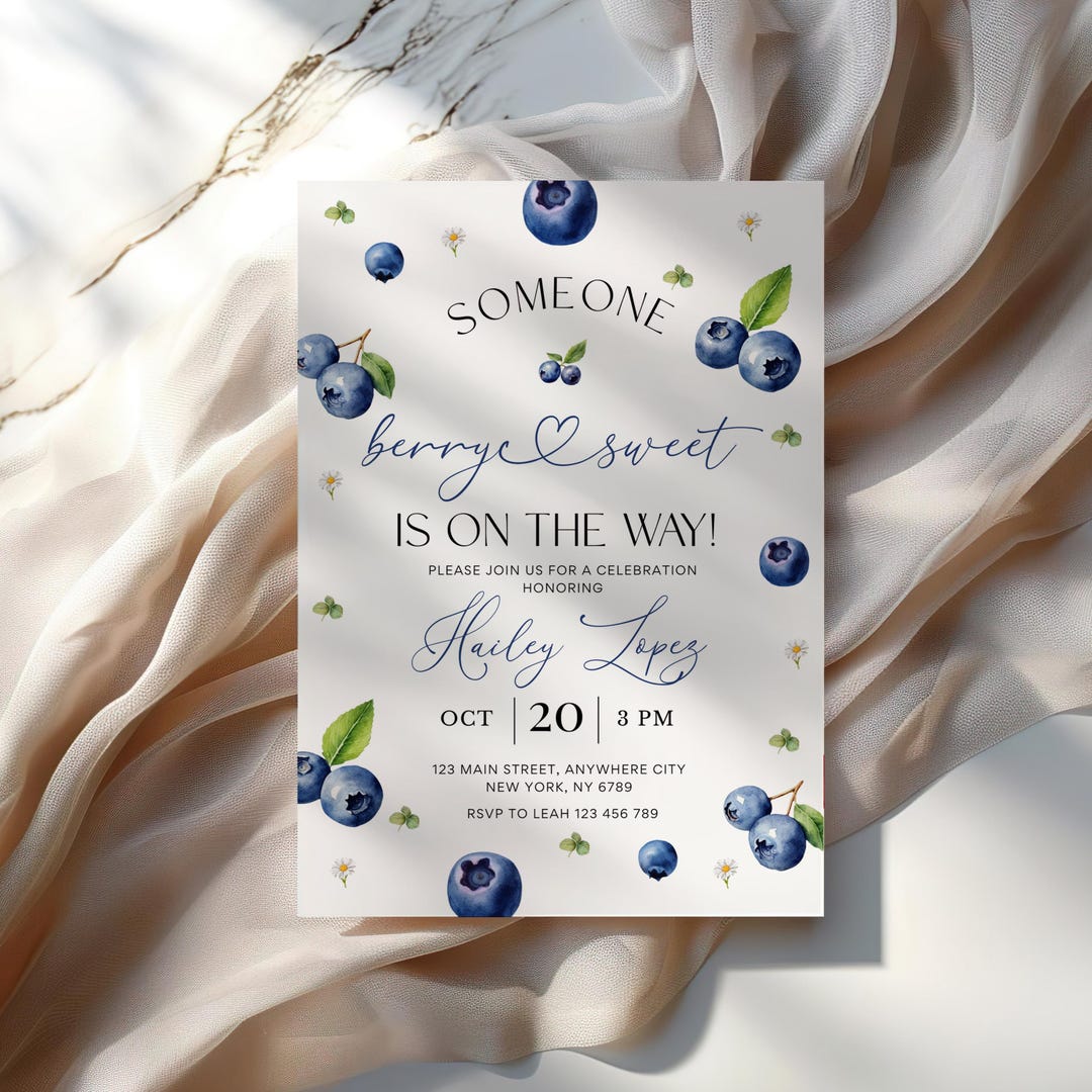 Blueberry Baby Shower Invitation, Editable Berry Sweet Blueberry Baby ...