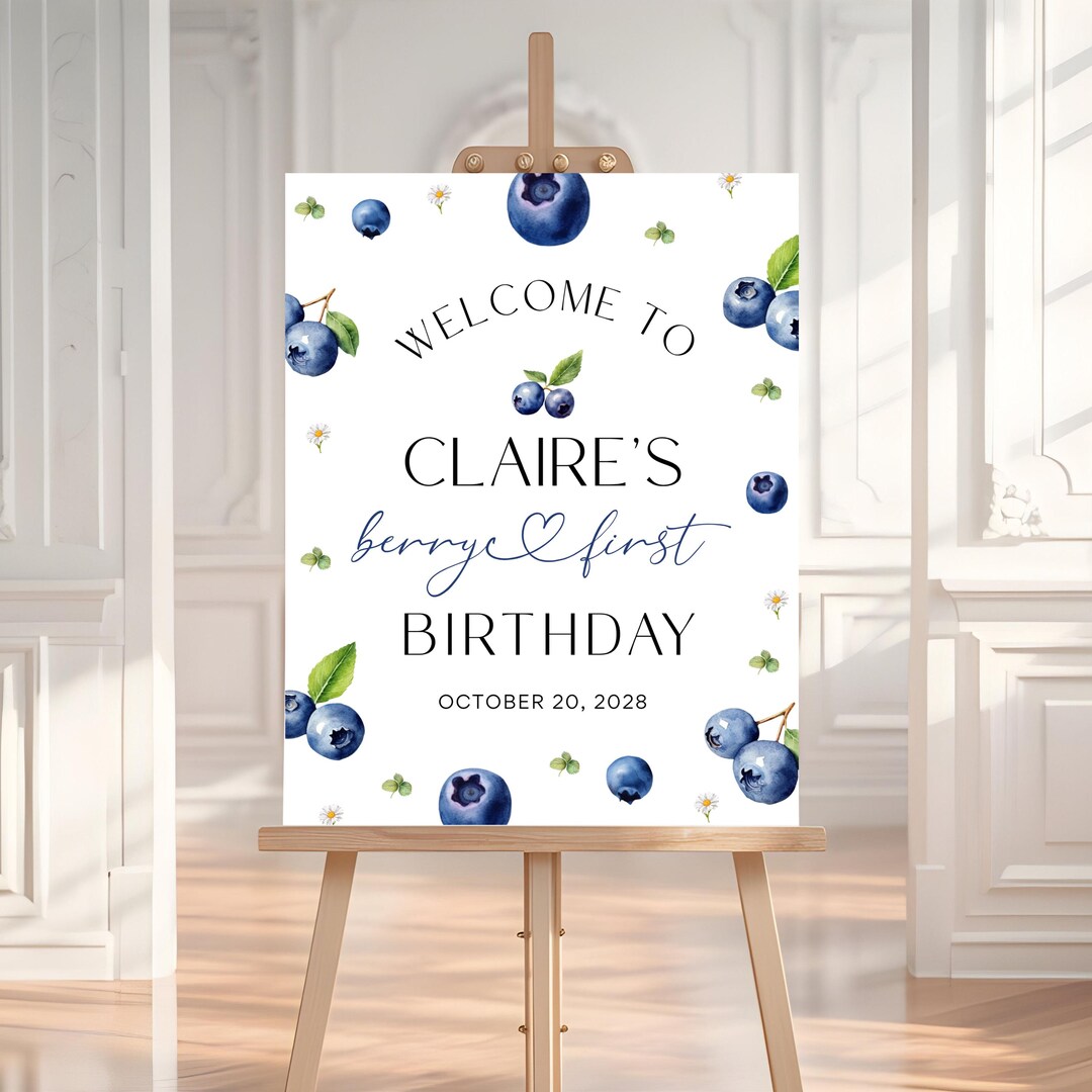 Editable Berry First Birthday Invitation Welcome Sign, Berry First ...