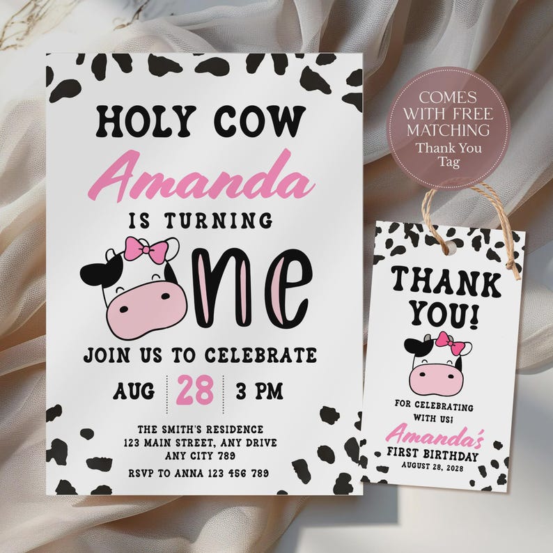 Editable Pink Cow Print Farm Animal Birthday Welcome Sign for Girl 1st ...