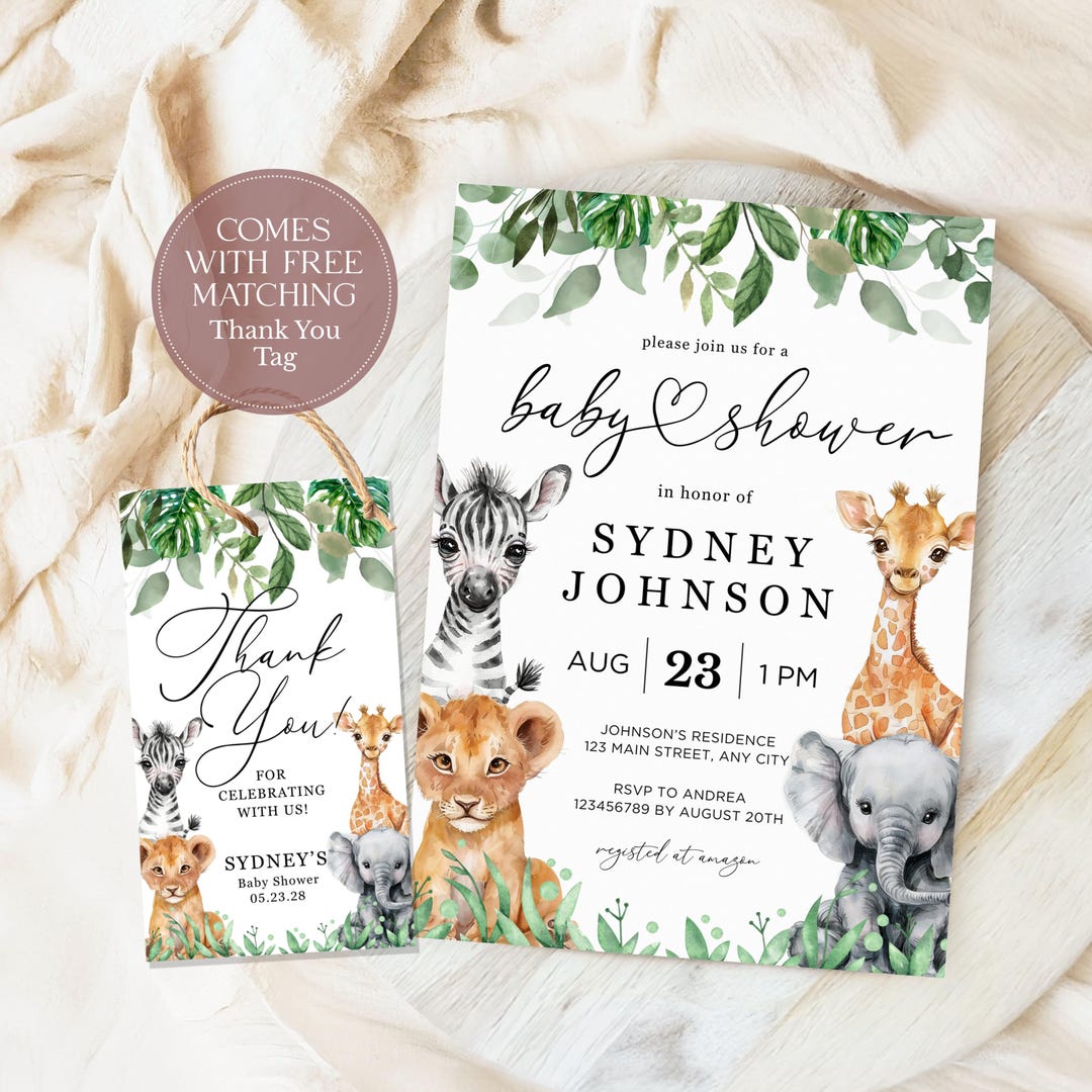 Oh Baby Safari Jungle Animals Baby Shower Invitation: Editable Template ...