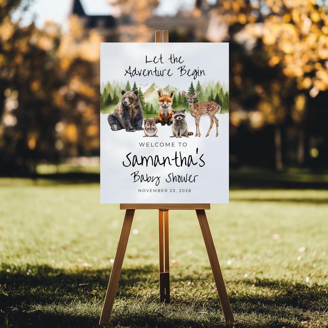 Editable Let the Adventure Begin Woodland Baby Shower Welcome Sign ...