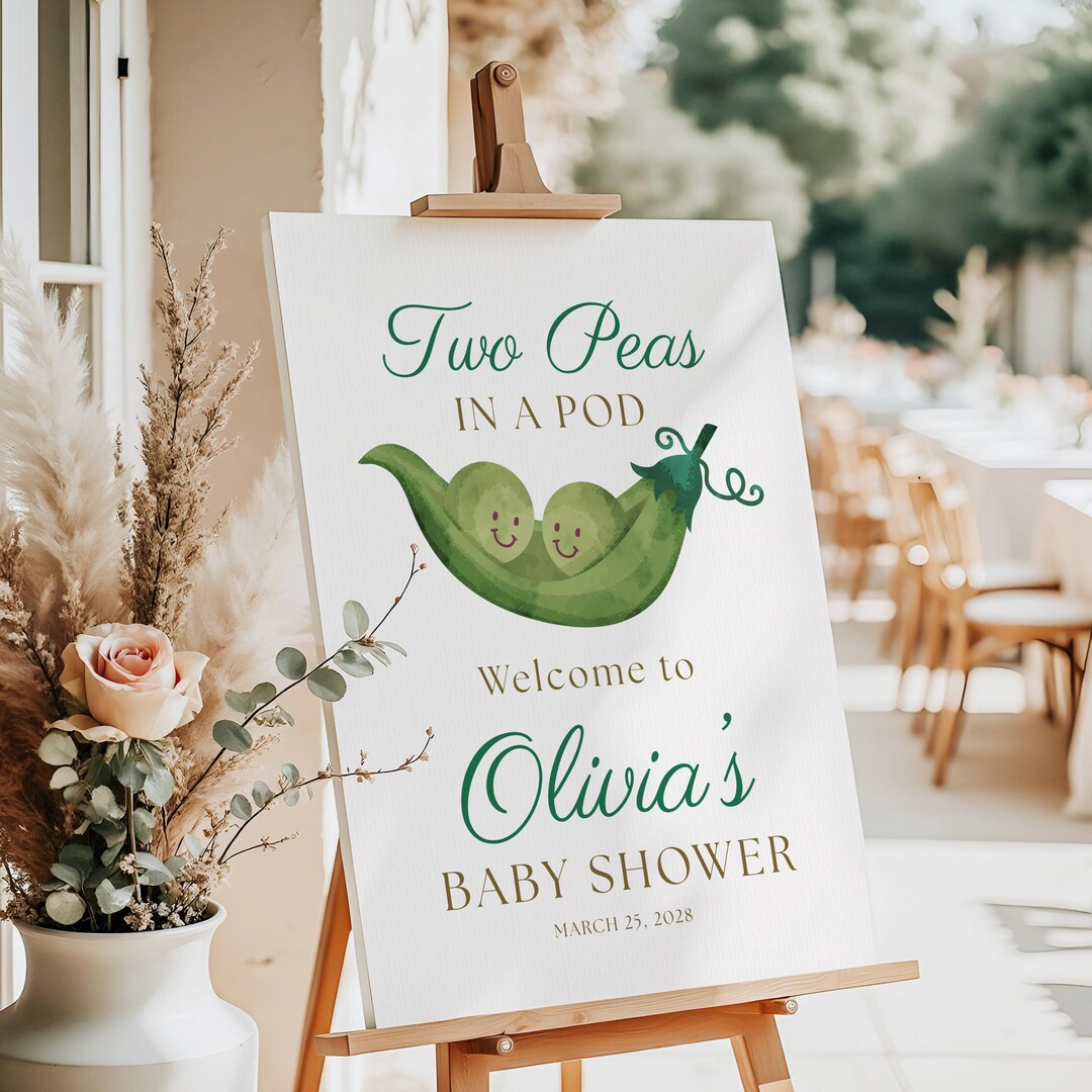 Two Peas in a Pod Welcome Sign Sweet Peas Baby Shower Twins Baby Shower ...