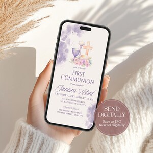 Lavender Girls First Communion Invitation Template Purple Classic ...