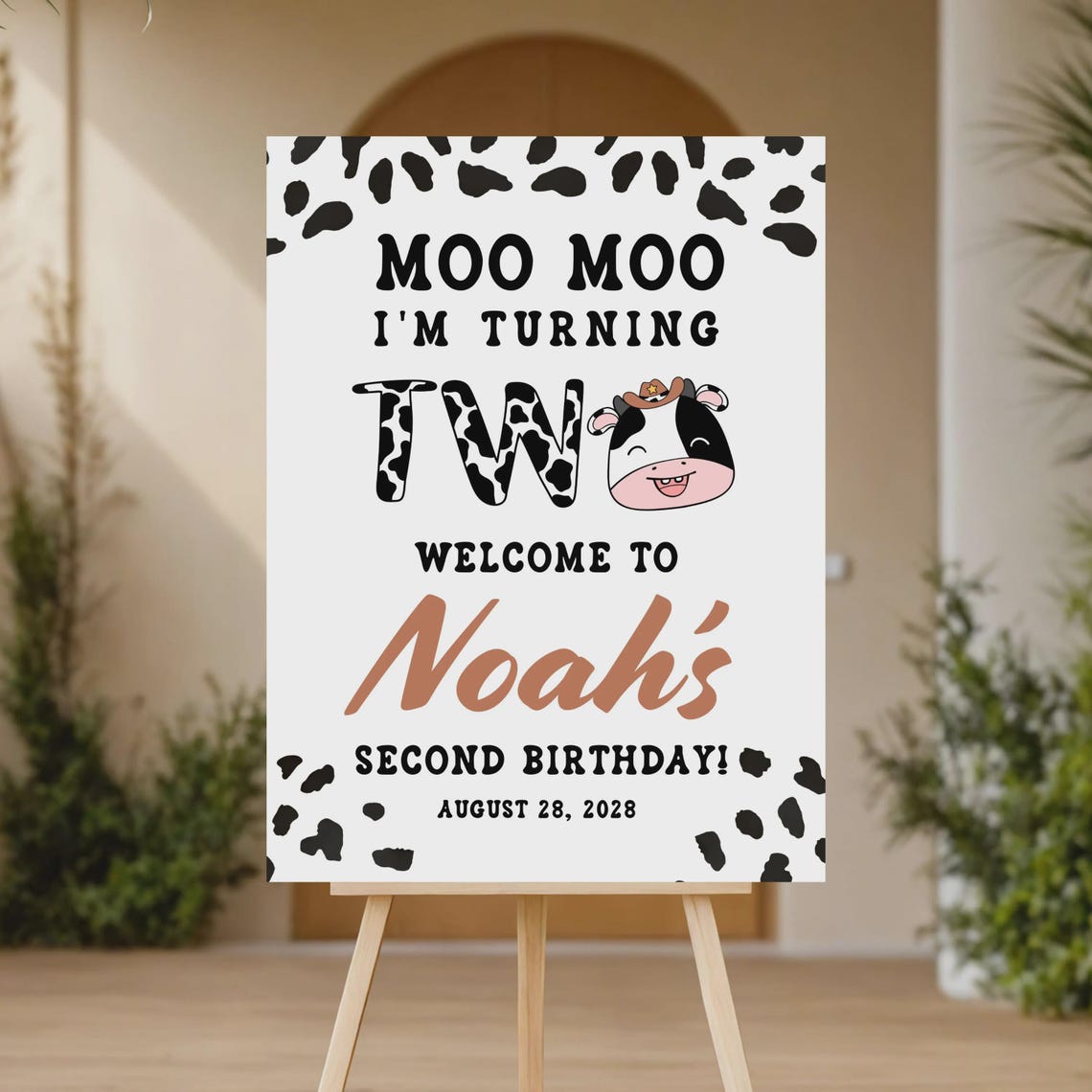 Holy Cow Moo Moo I'm Two Birthday Party Invitation Editable Cow Print ...