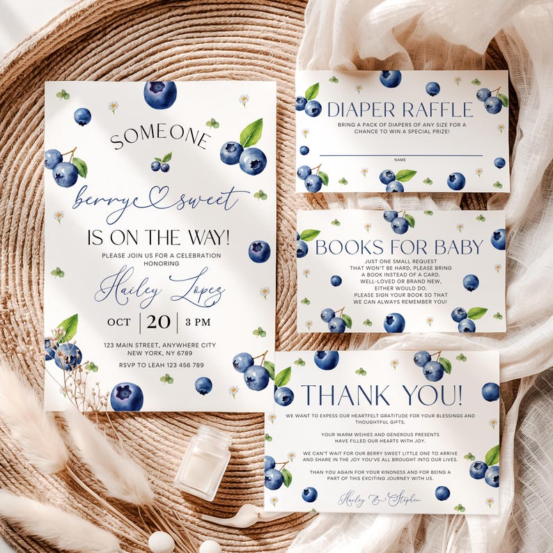 Editable Blueberry Baby Shower Invitation, Berry Sweet Baby is on the ...