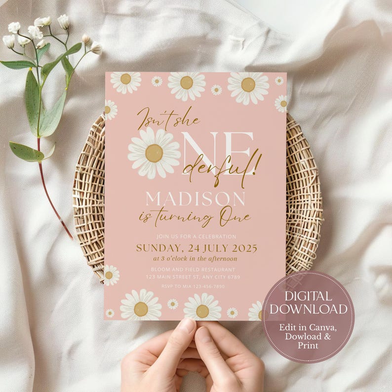Daisy Isn't She Onederful Birthday Invitation Template, Onederful First ...