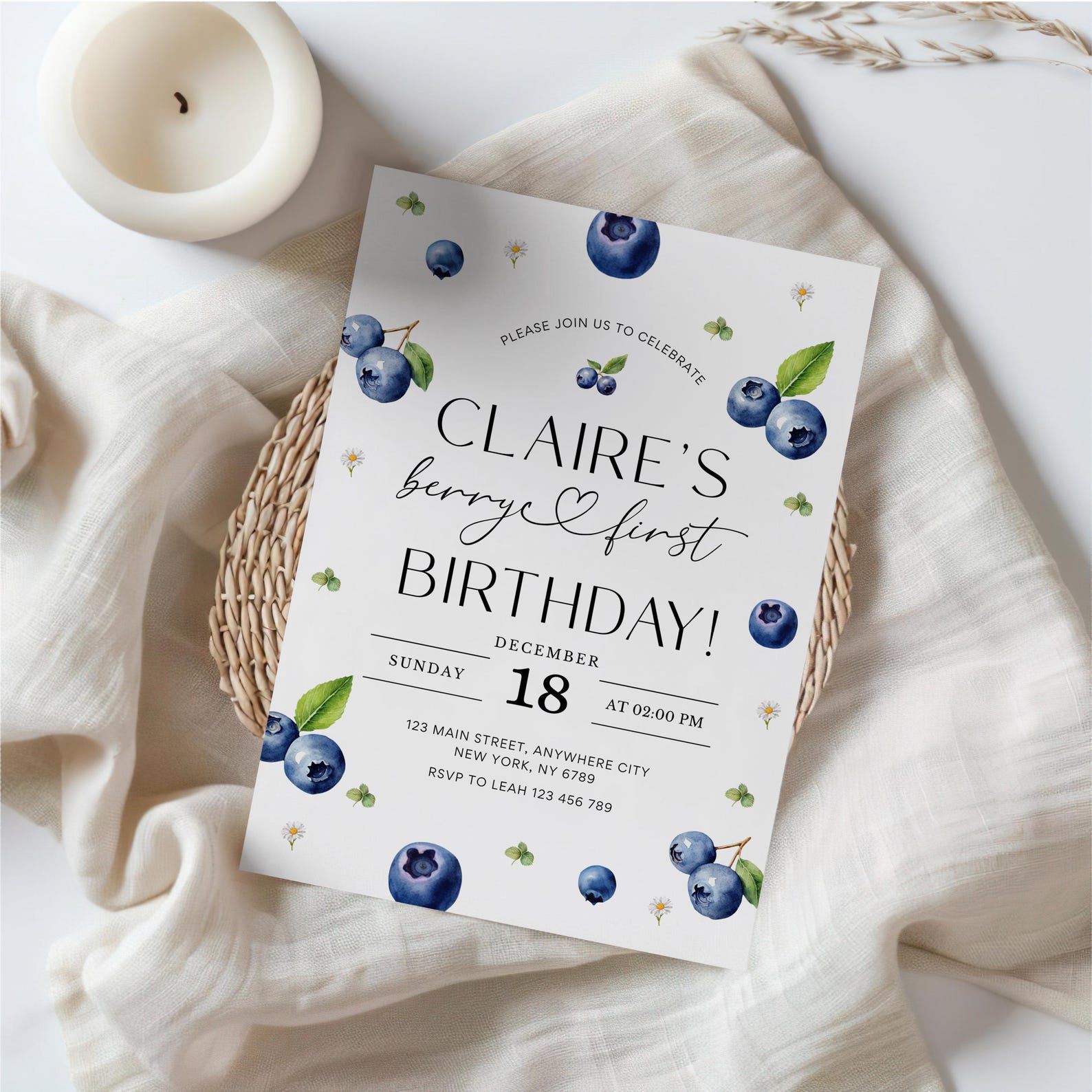 Editable Blueberry Birthday Invitation Template, Berry First Birthday ...