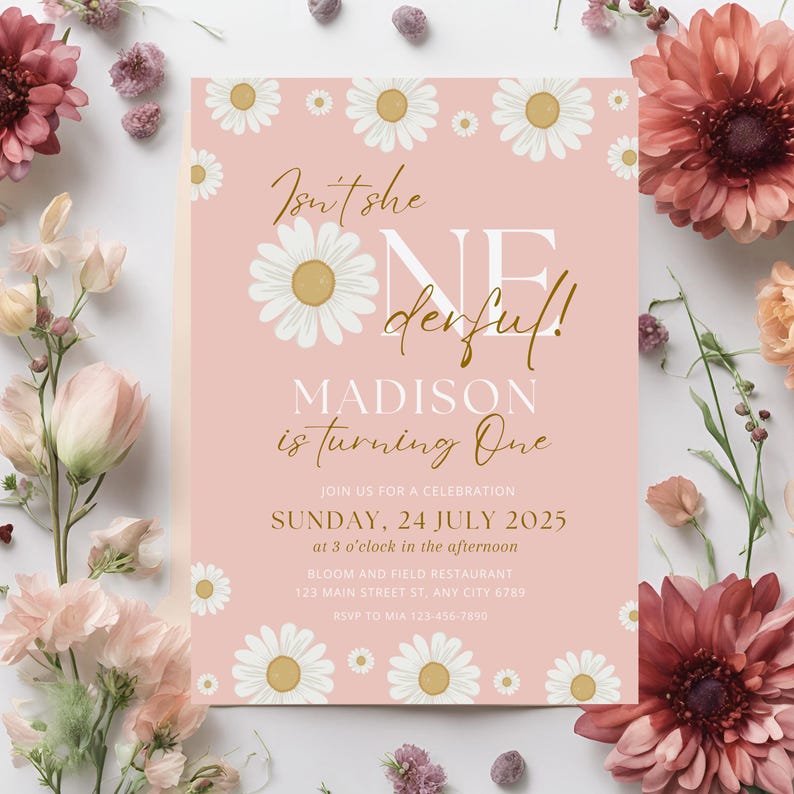 Daisy Isn't She Onederful Birthday Invitation Template, Onederful First ...