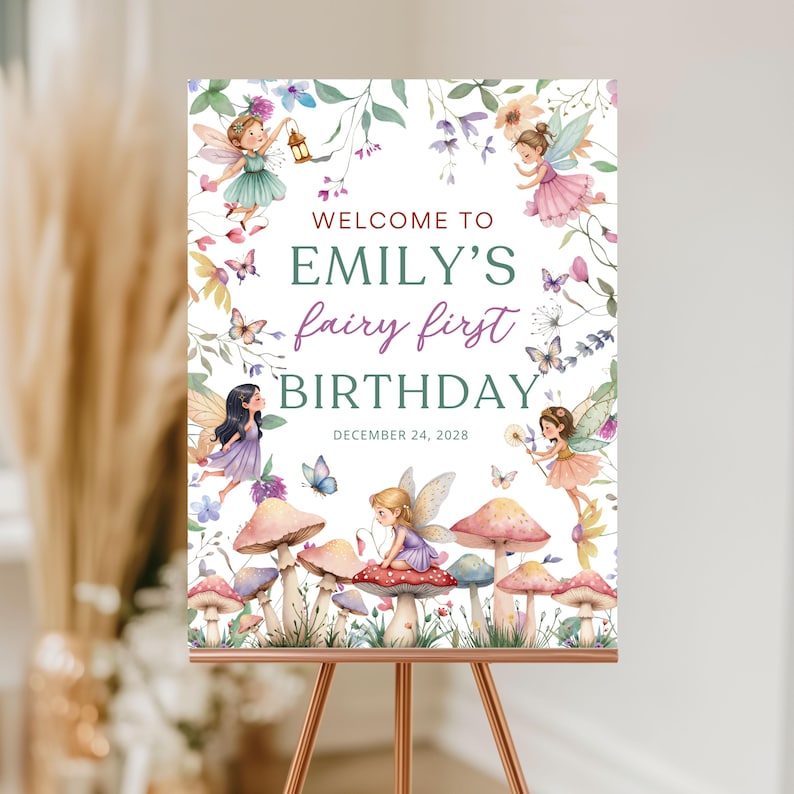 Fairy First Birthday Welcome Sign Girl, Enchanted Garden Fairy Sign ...