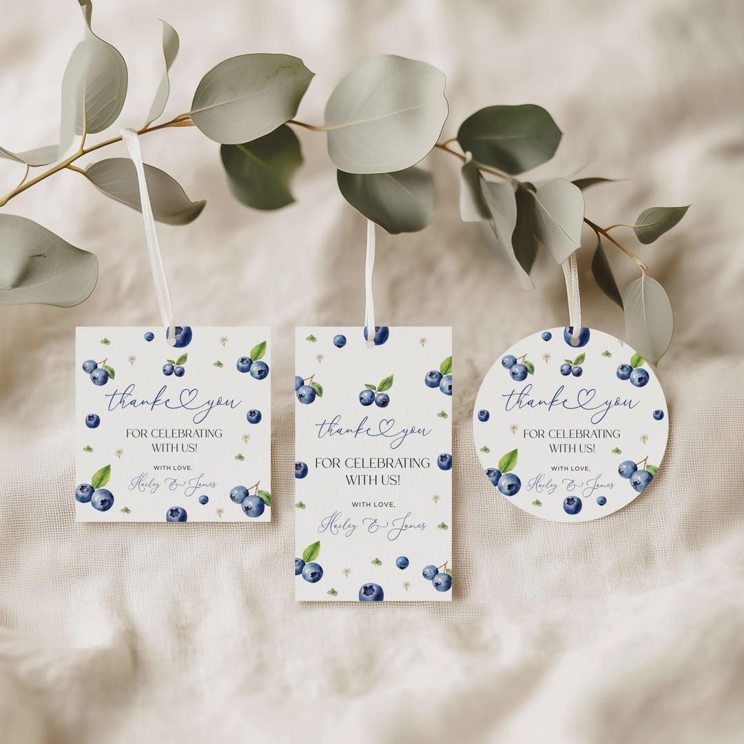 Blueberry Baby Shower Thank You Tags, Editable Berry Sweet Blueberry ...