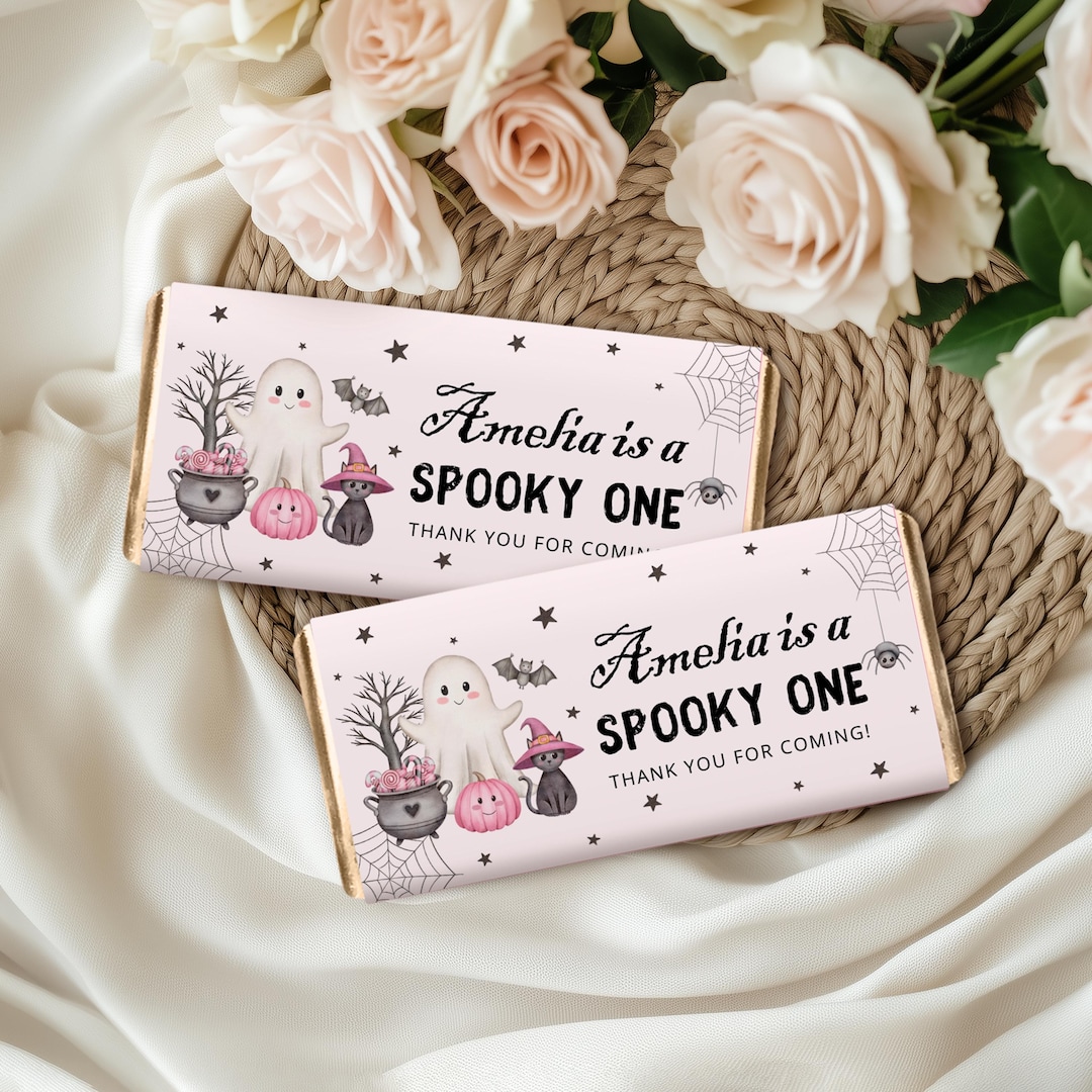 Spooky One Birthday Chocolate Wrapper Pink Cute Ghost 1st Birthday ...