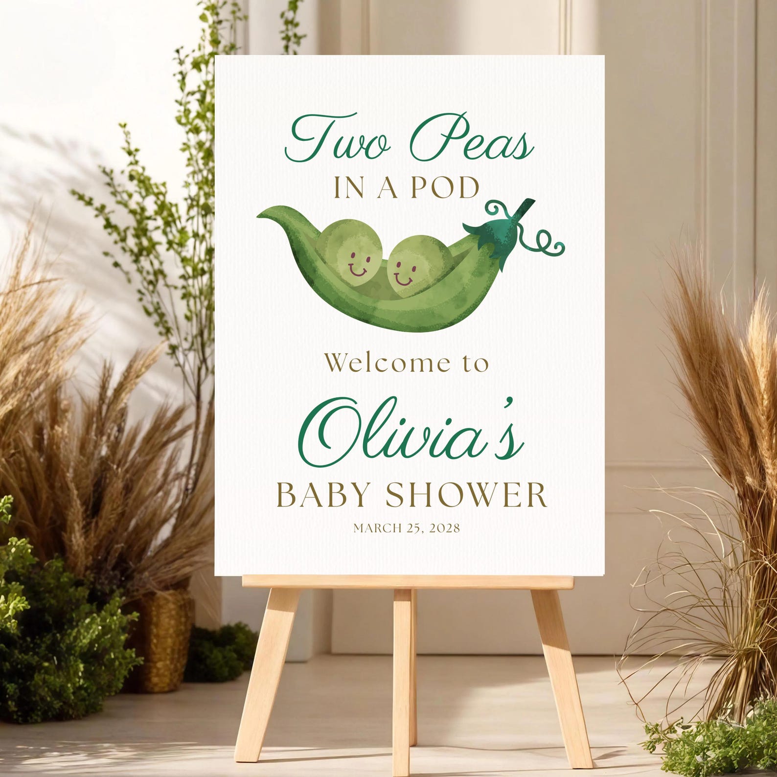 Two Peas in a Pod Welcome Sign Sweet Peas Baby Shower Twins Baby Shower ...
