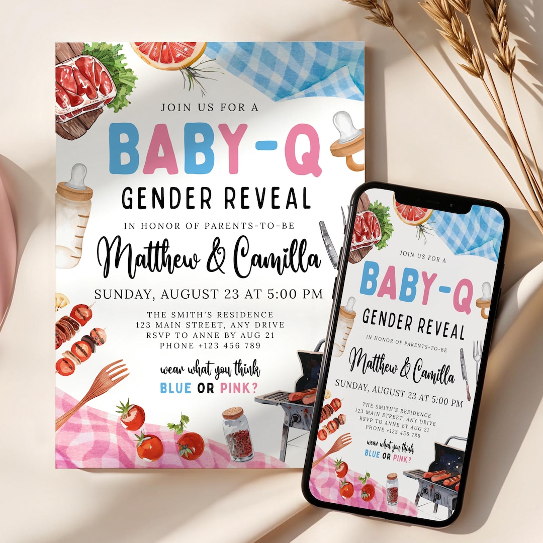 Baby-q Gender Reveal Invite Backyard Baby Gender Reveal Invitation He ...