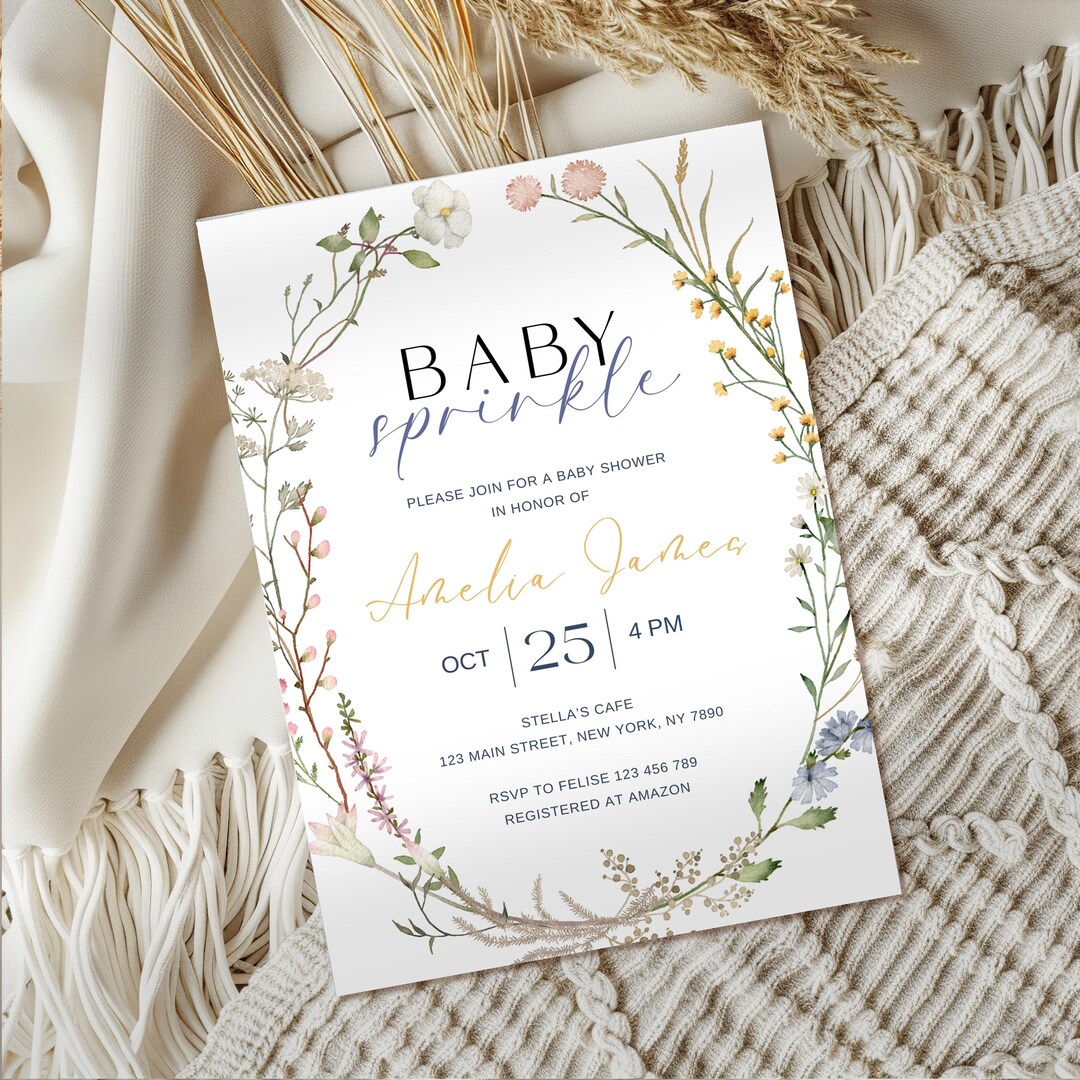 Baby Sprinkle Invitation, Wildflower Baby Shower Invitation, Sprinkle ...
