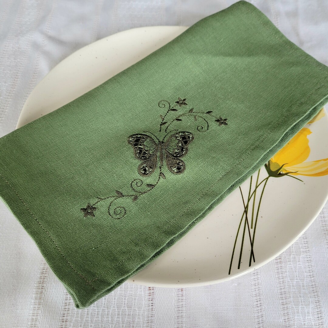 Embroidered Luncheon Napkins, Embroidered Butterfly Napkins, Butterfly ...