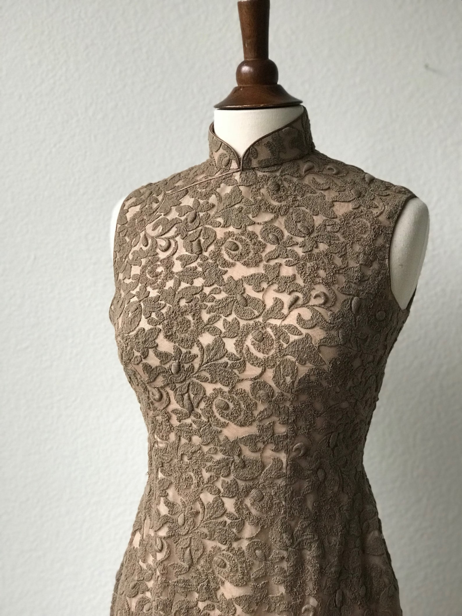 Vintage Brown Lace Qipao and Jacket Set Sz S - Etsy