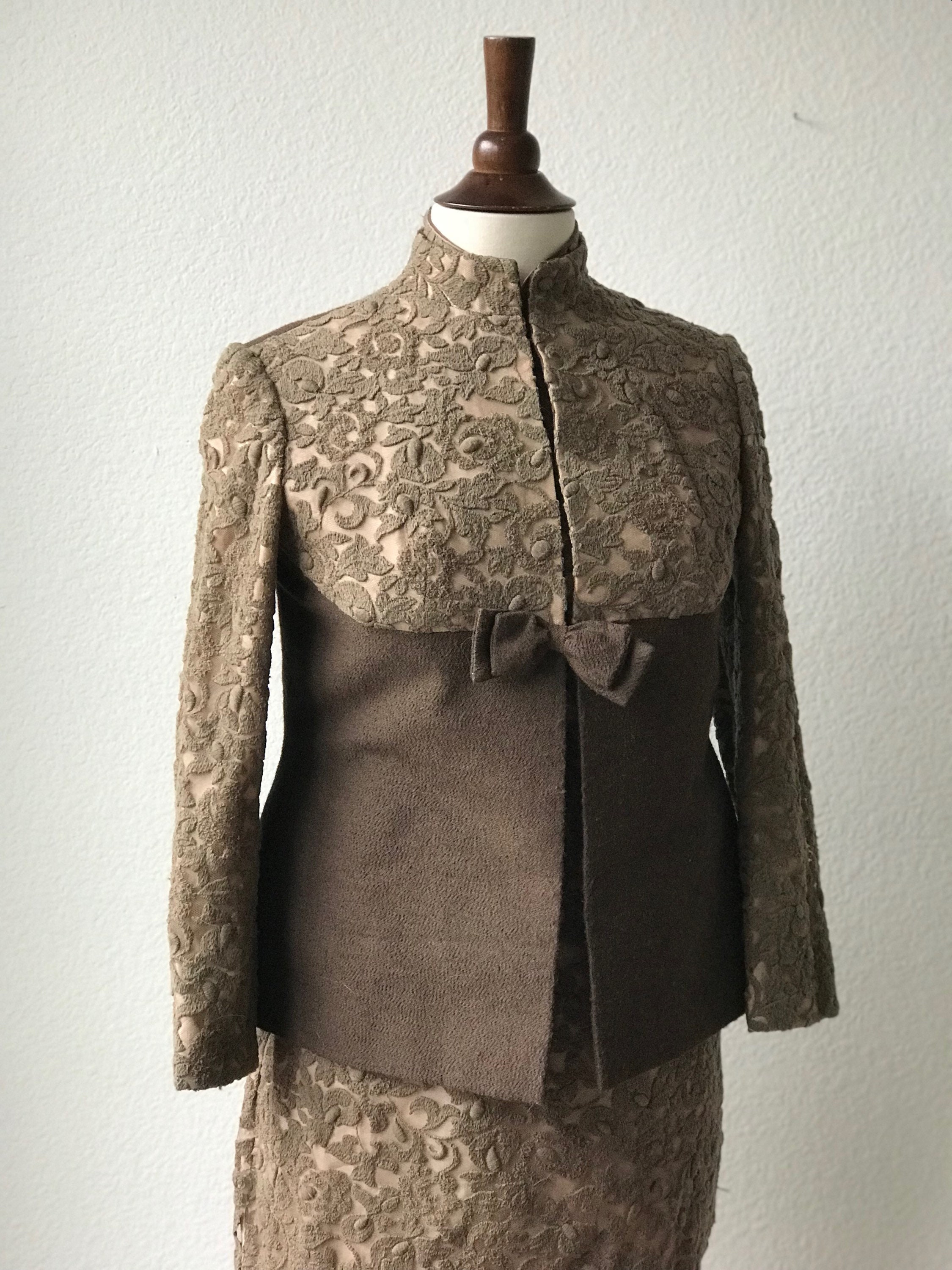 Vintage Brown Lace Qipao and Jacket Set Sz S - Etsy