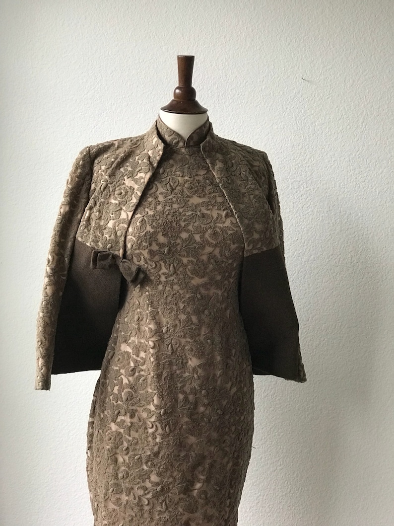 Vintage Brown Lace Qipao and Jacket Set Sz S - Etsy
