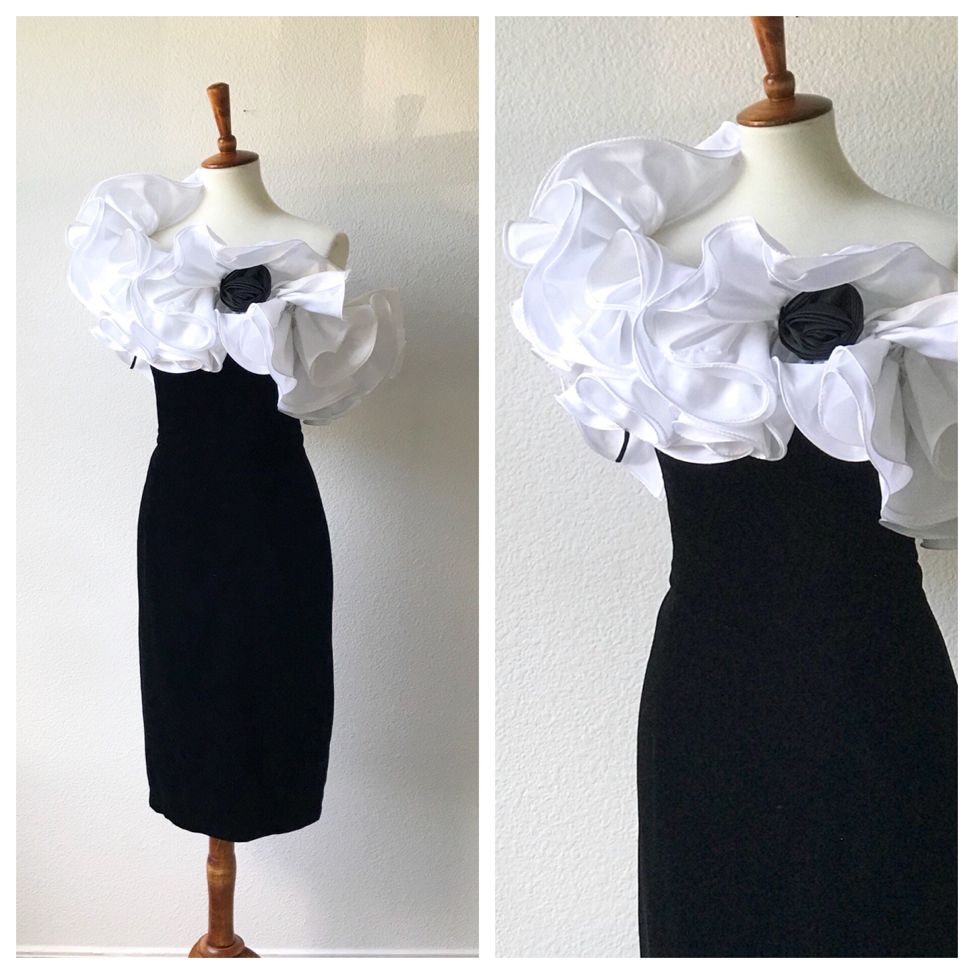 Vintage Ruffle One Shoulder Black Velvet Wiggle Dress Sz Xs - Etsy