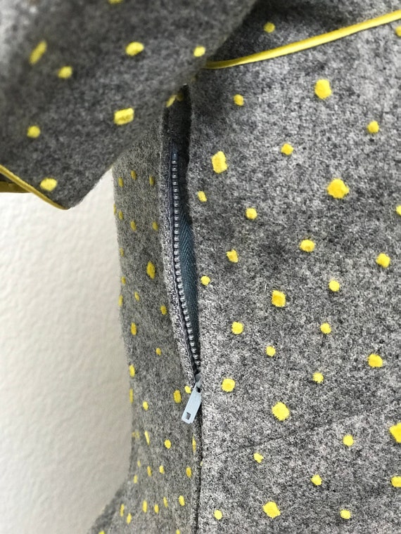 vintage grey wool qipao with yellow polka dots sz xs - Gem
