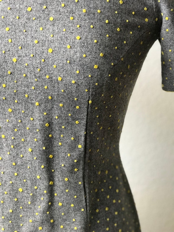 vintage grey wool qipao with yellow polka dots sz xs - Gem