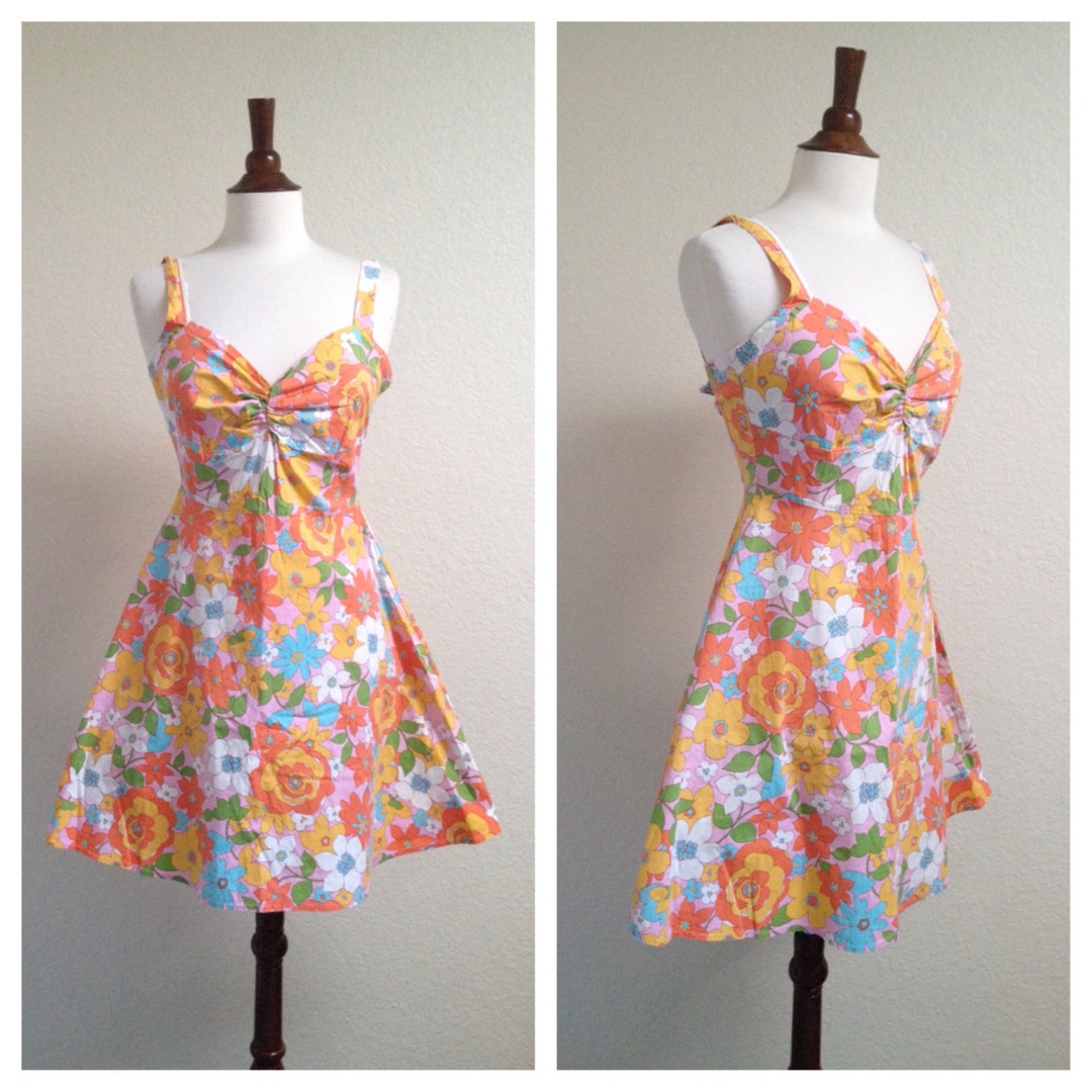Vintage Orange Floral Sun Dress - Etsy