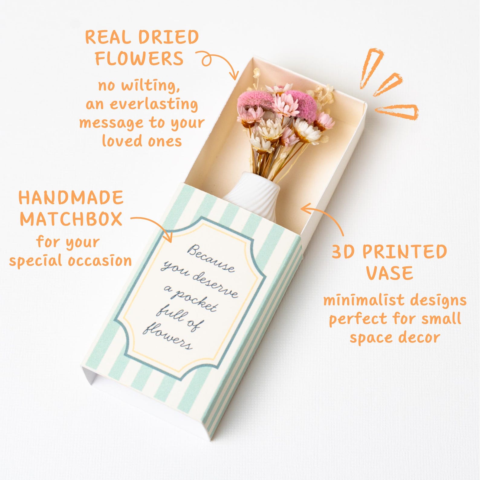 Boho Dried Flower Bouquet Matchbox, Personalized Teacher Appreciation ...