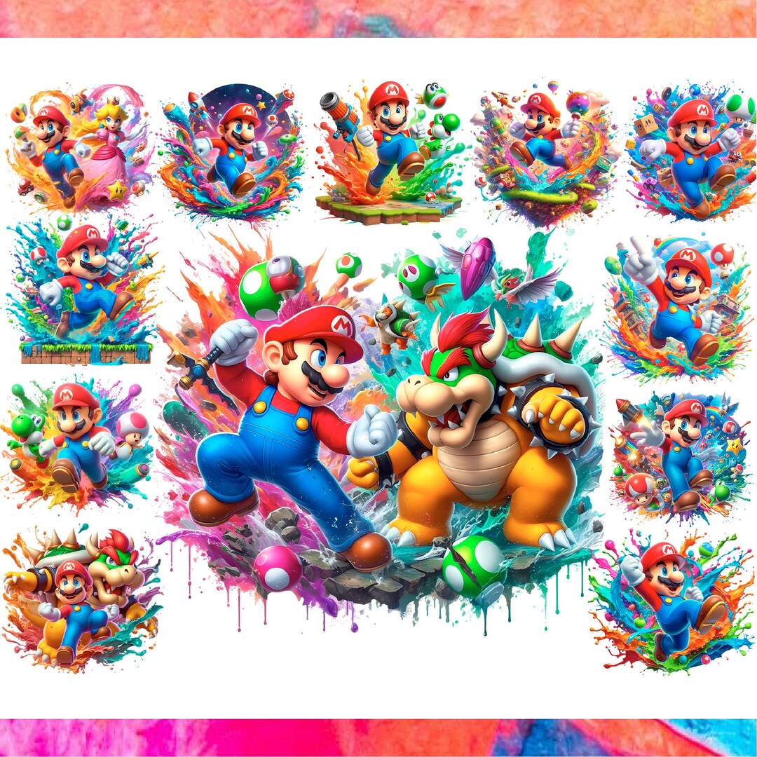 12 PNG Super Mario Splash and Watercolor Digital Design PNG File for ...
