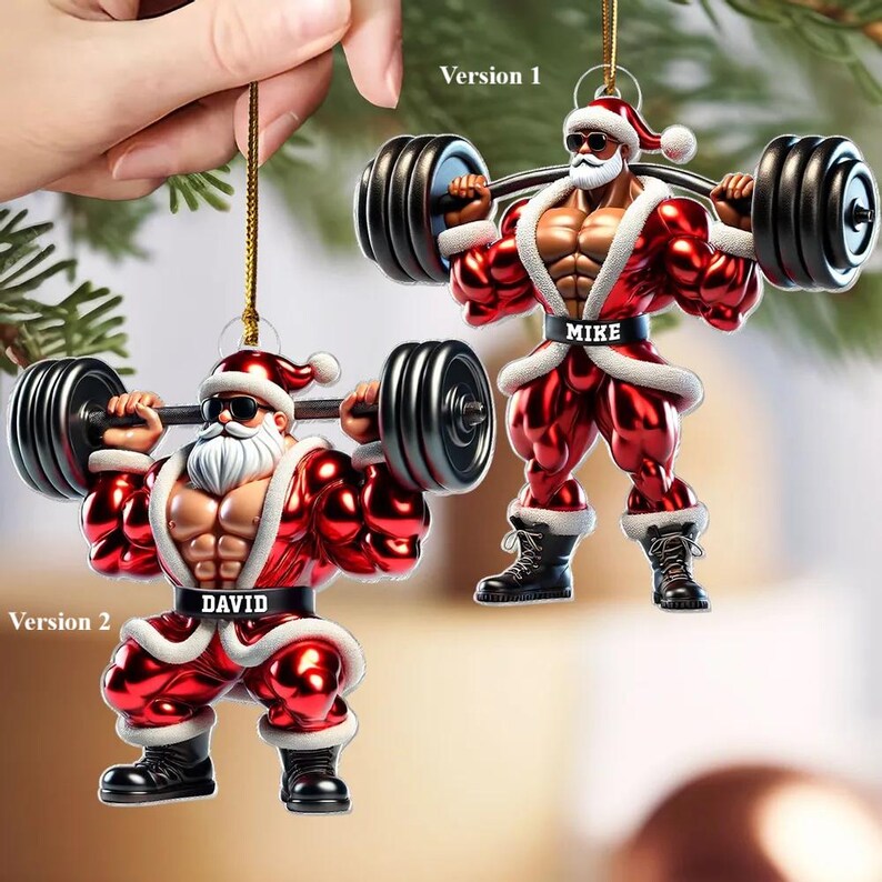 3D Effect Santa Claus Weightlifting Christmas Personalized Acrylic ...