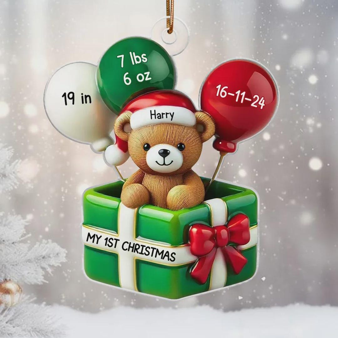 Personalized Teddy Bear First Christmas Ornament - Etsy