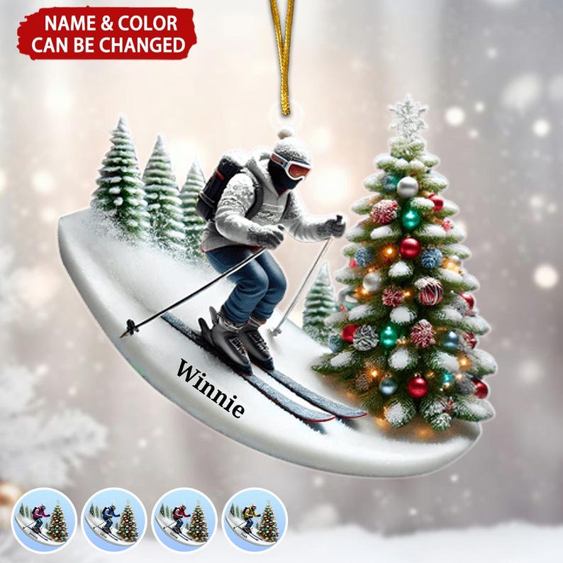 Merry Christmas Skiing Personalized Ornament, Gift for Skiing Lover - Etsy