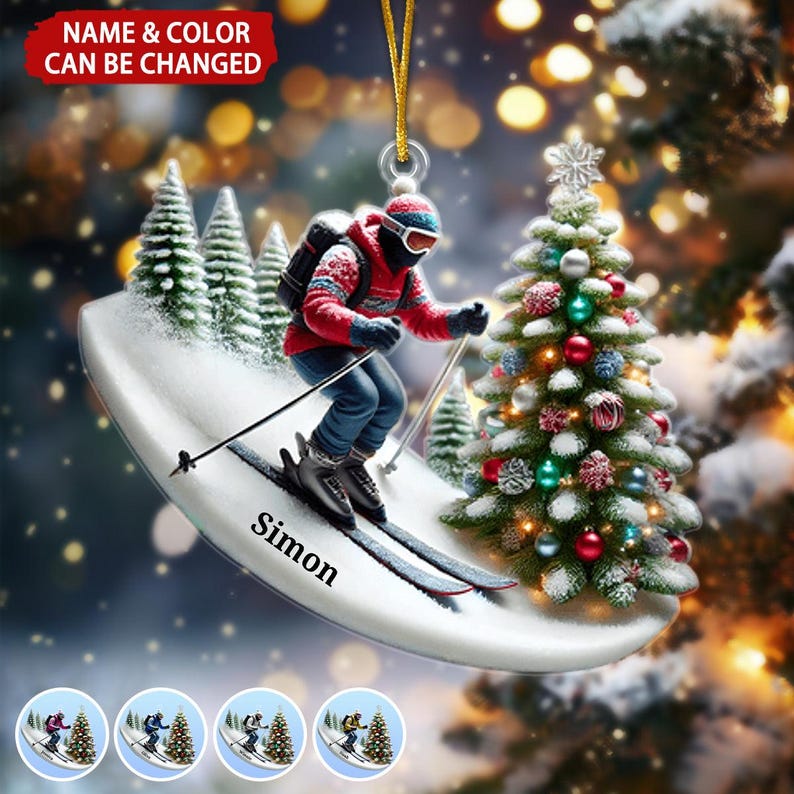 Merry Christmas Skiing Personalized Ornament, Gift for Skiing Lover - Etsy